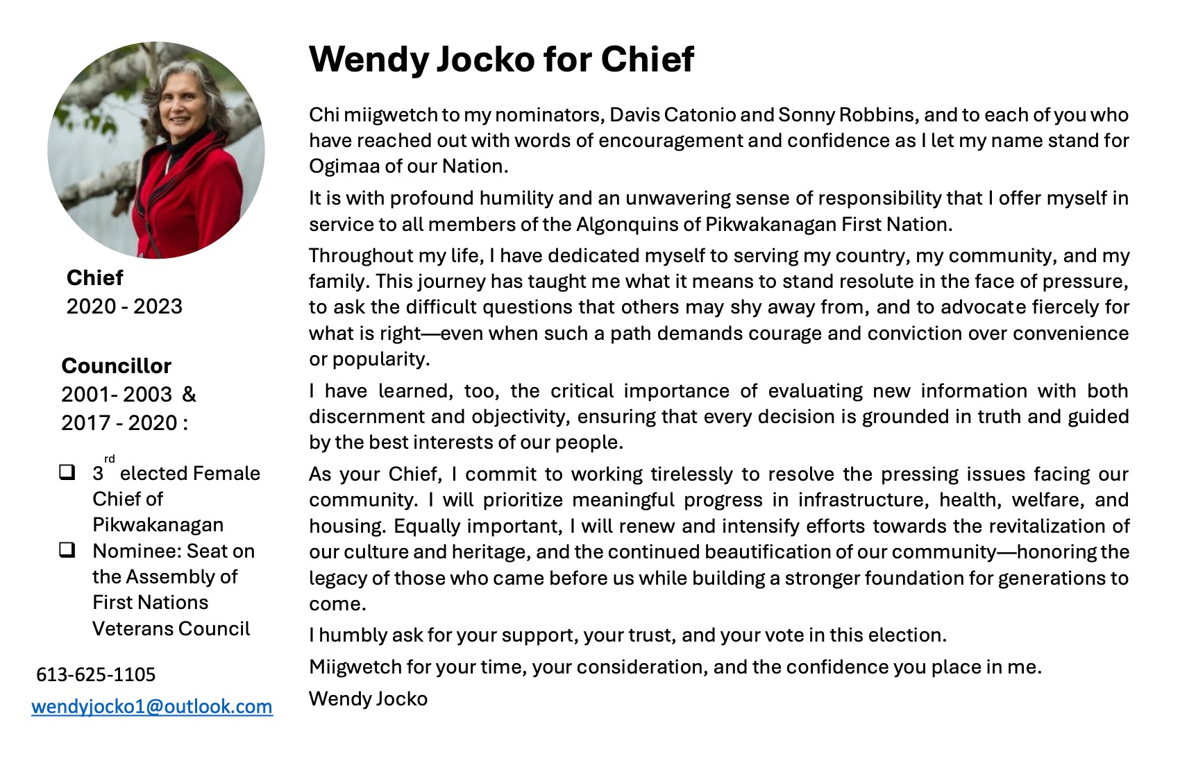 Wendy Jocko, Chief Candidate - Everhot.land